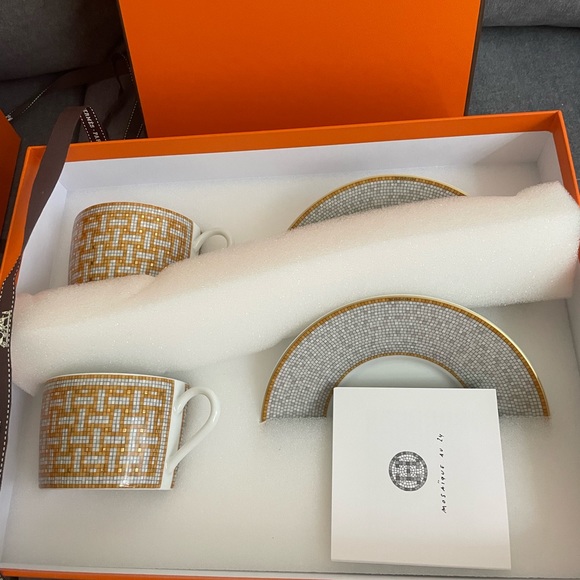 Hermes | Dining | Hermes Mosaique Au 24 Gold Tea Cup And Saucer A Set Of 2 | Poshmark